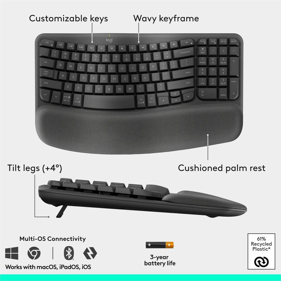 Logitech 920-013610 Wave Keys & Lift Vertical - Wireless Keyboard & Mo ...